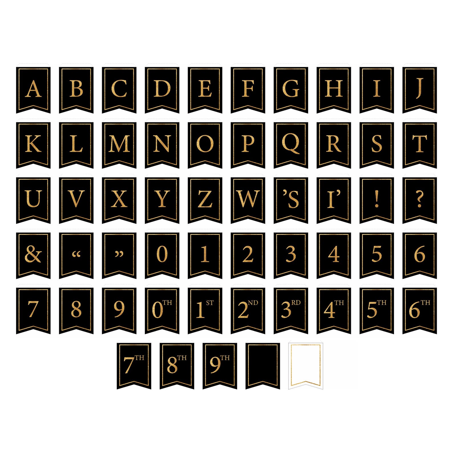 Black & Gold Glitter Printable Banner - Alphabet, Numbers and Symbols ...