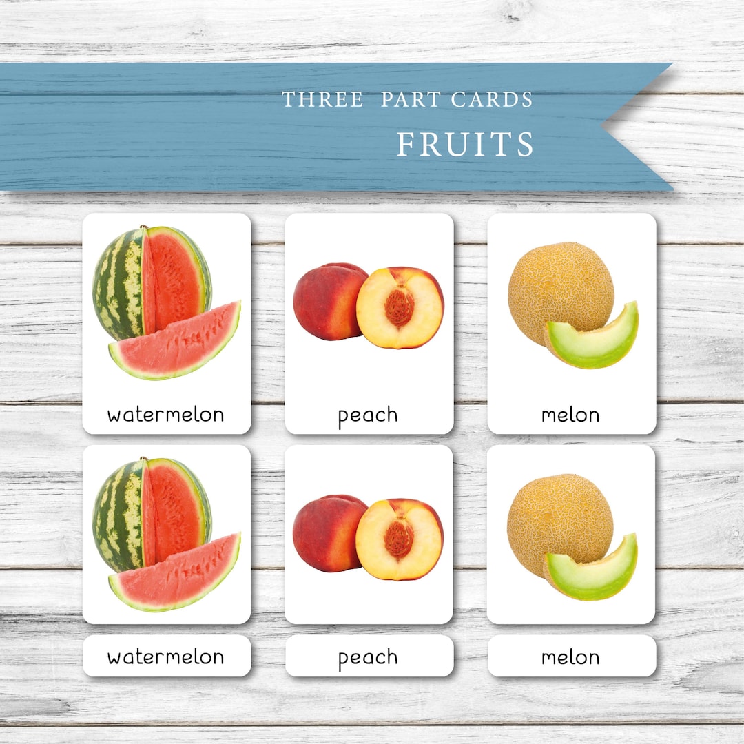 Fruits Flashcards – Montessori Nomenclature Cards, Preschool Learning ...