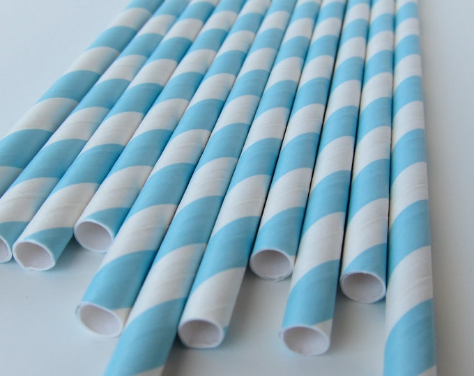 25 Light Blue and White Striped Paper Straws - Etsy