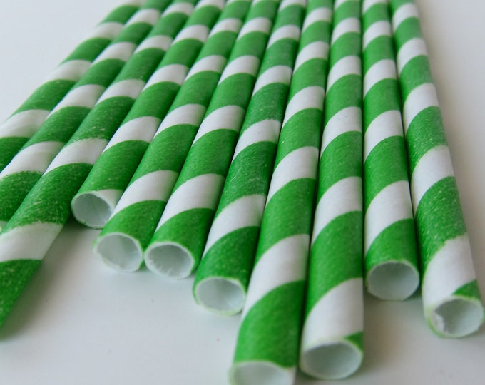 25 Green and White Striped Paper Straws- St. Patrick's Day Party Barber ...