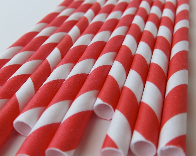 25 Red and White Striped Paper Straws- VALENTINES DAY Parties- Barber ...