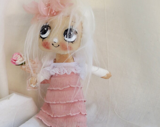 Sweet Shabby Chic Hand Painted Hand Made Valentine Cloth Doll in Pale ...