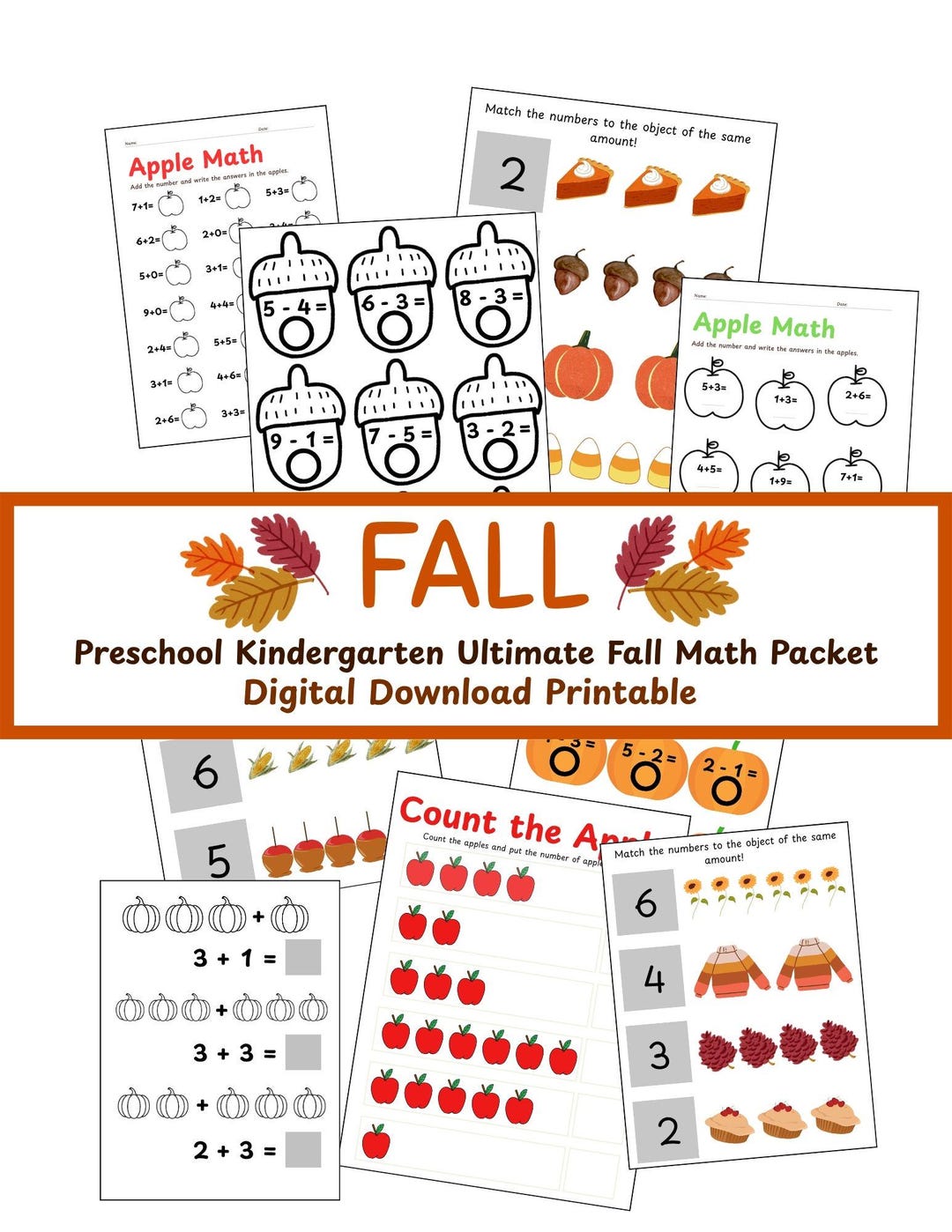 Ultimate Fall Math Packet Preschool Kindergarten Homeschool Digital ...