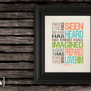Wall Art - No Eye Has Seen 1 Corinthians 2:9 (canvas, Orange, Green ...