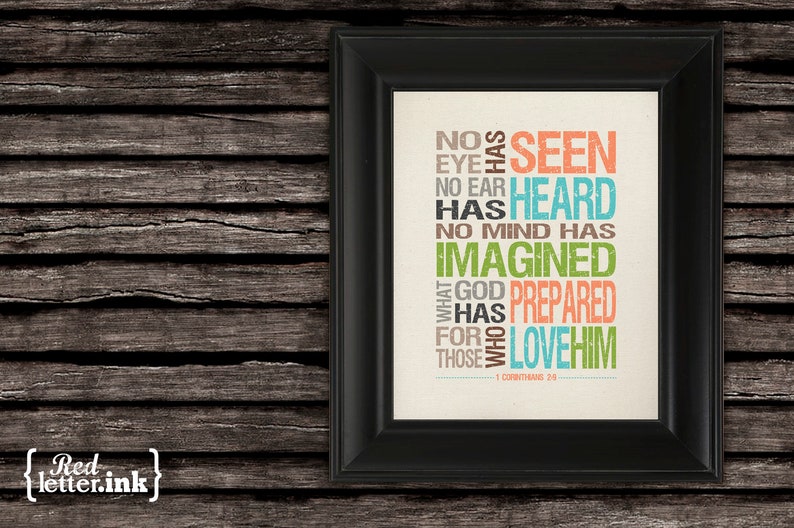 Wall Art - No Eye Has Seen 1 Corinthians 2:9 (canvas, Orange, Green ...