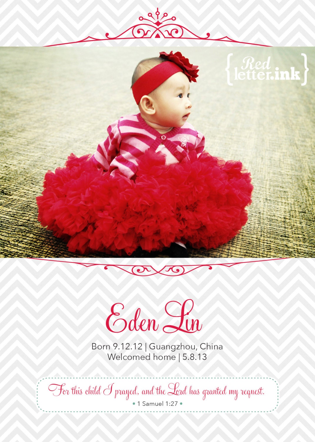 Monogram Digital Adoption Announcement Card - Customizable With ...