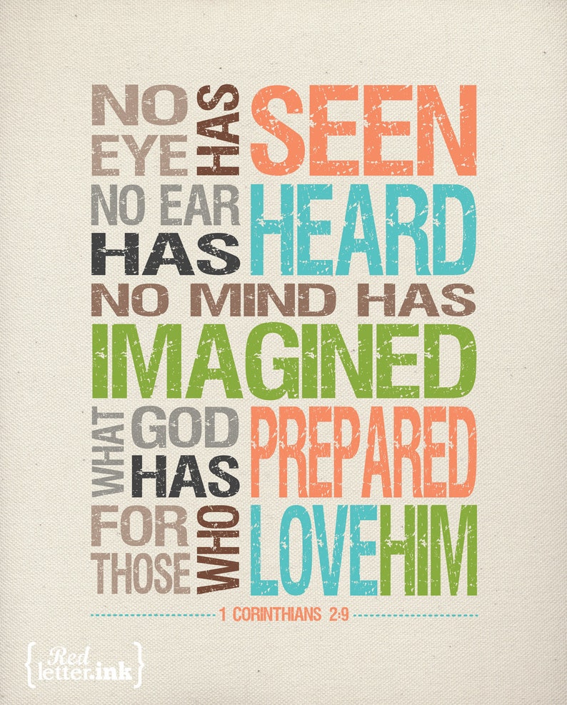 Wall Art - No Eye Has Seen 1 Corinthians 2:9 (canvas, Orange, Green ...