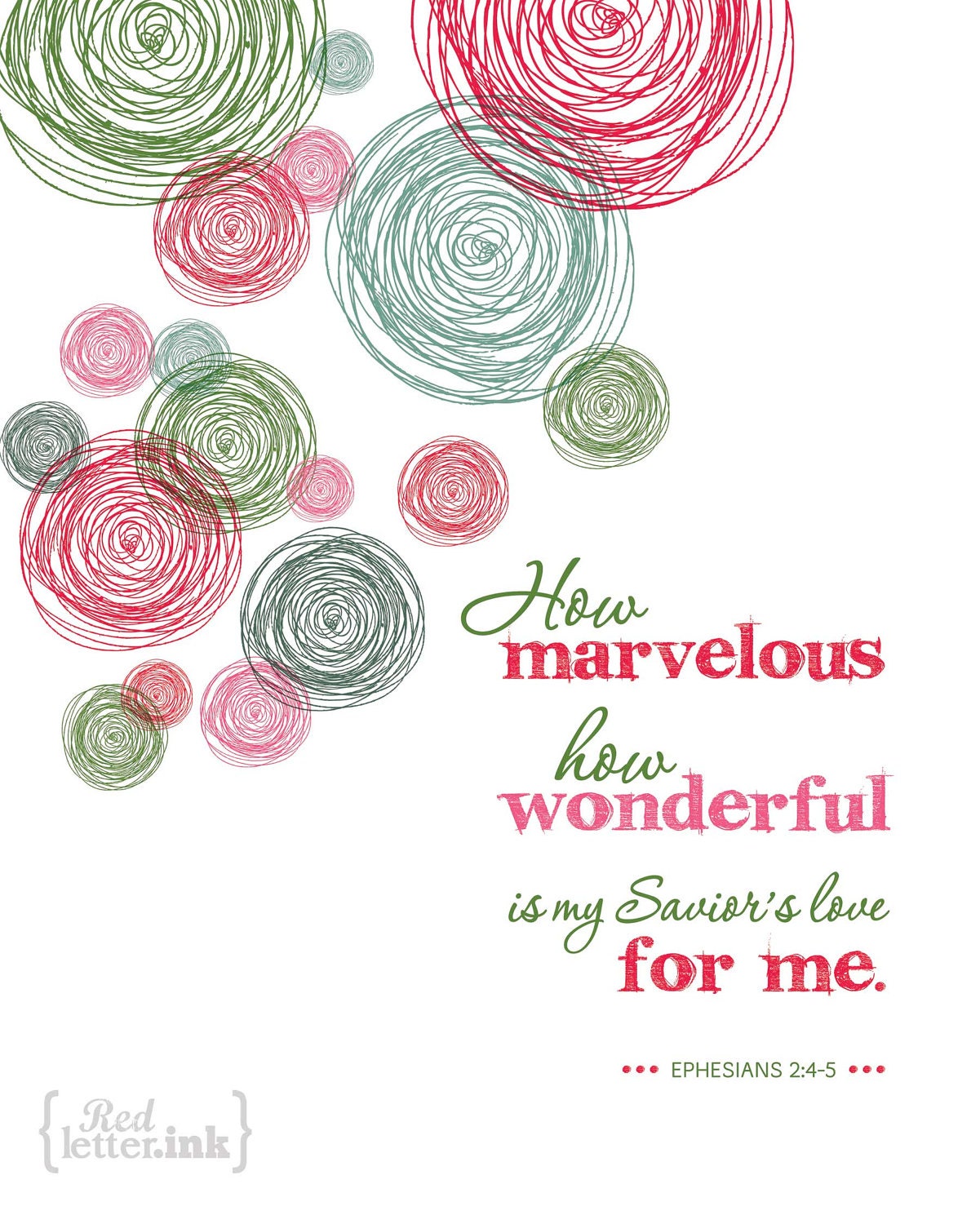 Wall Art How Marvelous green Red Pink Ephesians 2:4-5 - Etsy