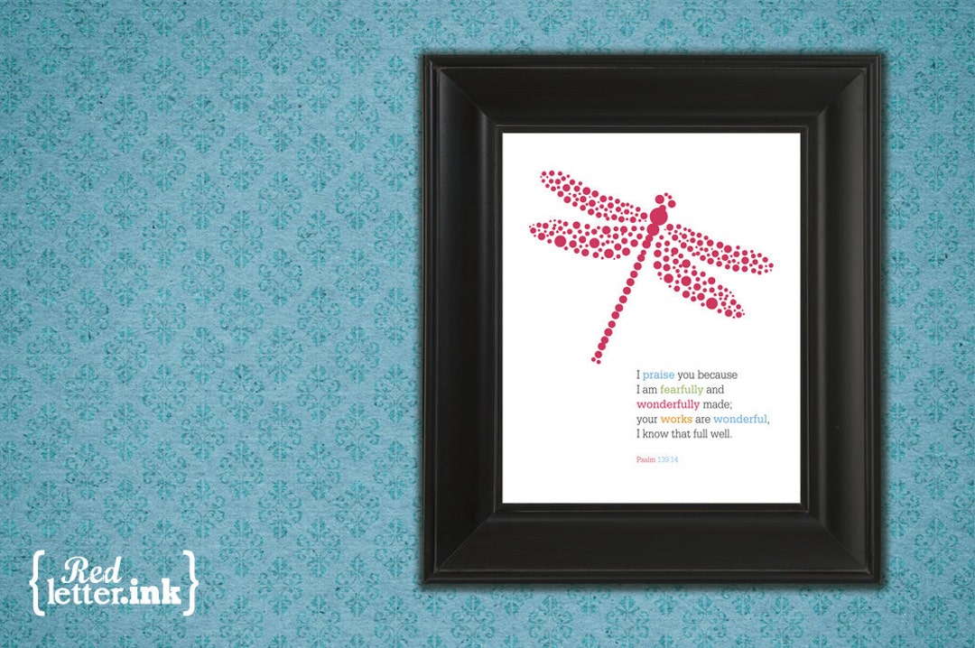 Girl Wall Print (multicolor Text With Dragonfly Embellishment) Psalm ...