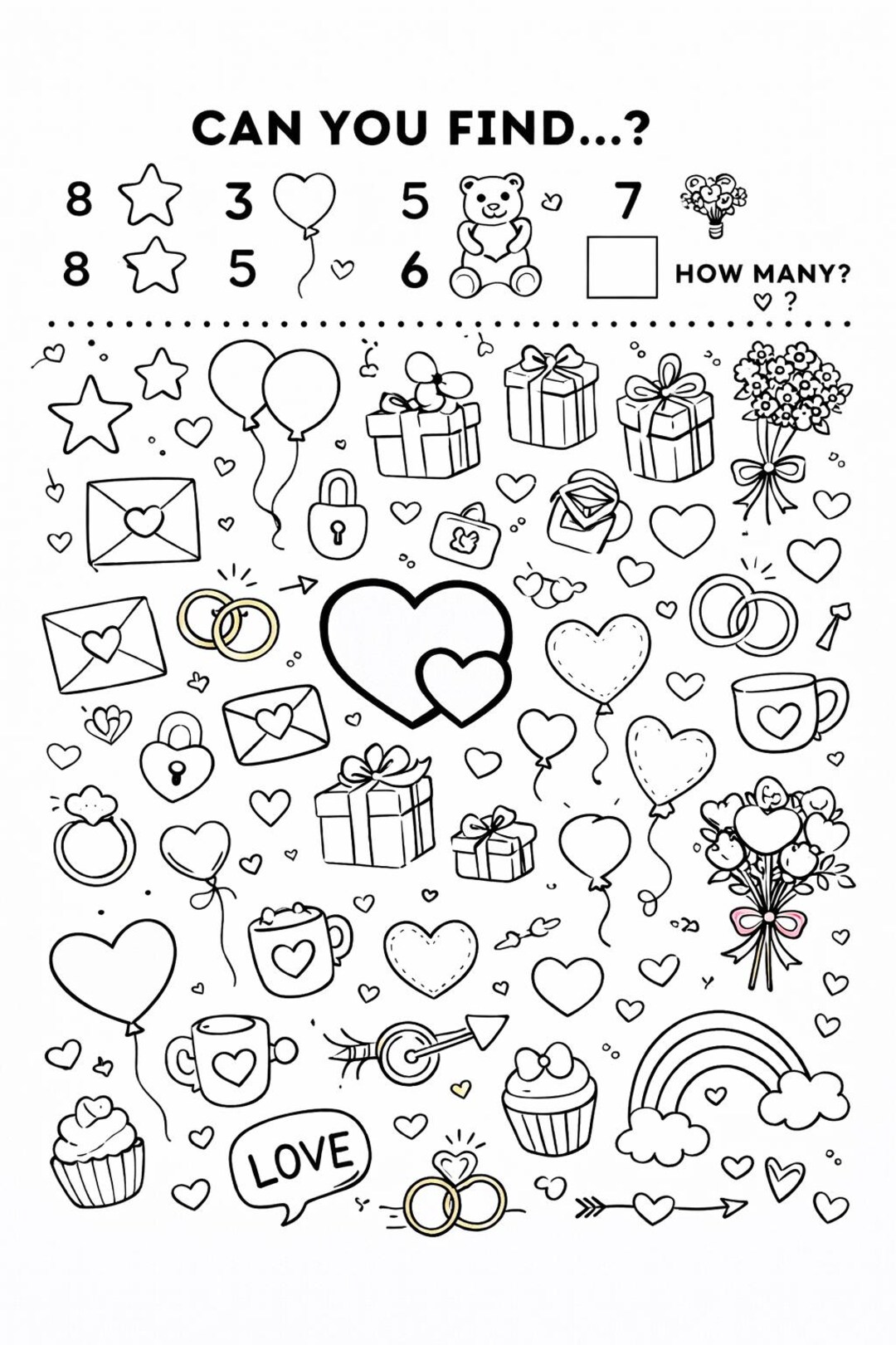 Valentine's Day I Spy Coloring Page – Printable Kids Activity (digital ...