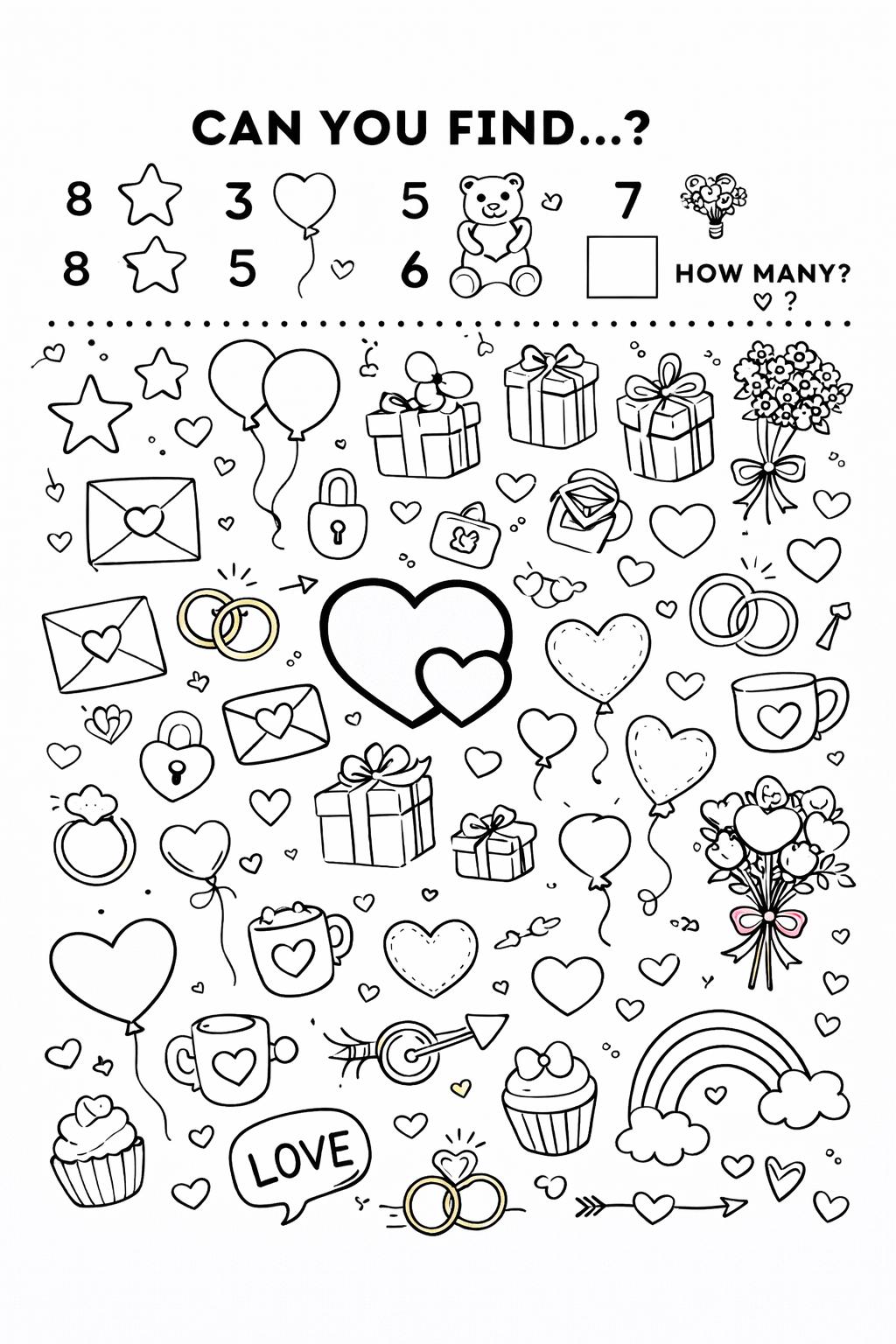 Valentine's Day I Spy Coloring Page – Printable Kids Activity (digital ...