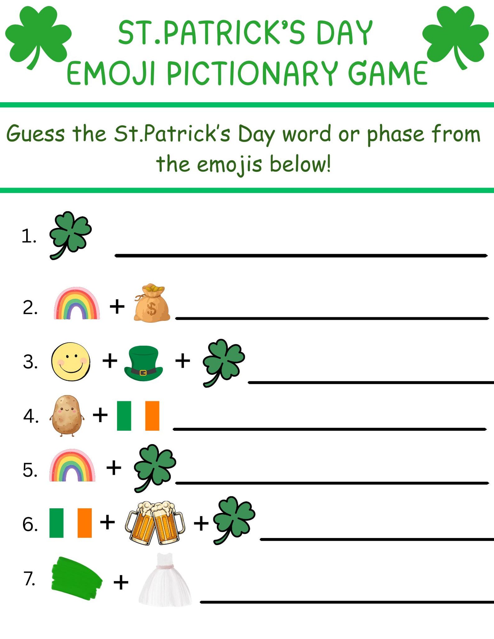 St. Patrick's Day Emoji Pictionary Game | Printable Party Activity ...