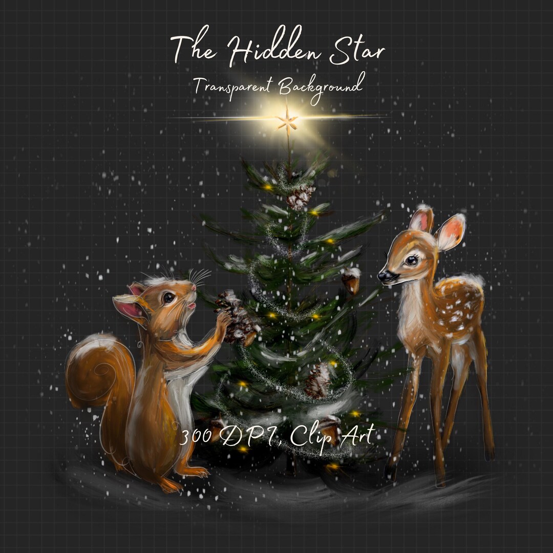 Woodland Christmas Clip Art – Deer, Squirrel, Tree Scene (PNG Digital ...