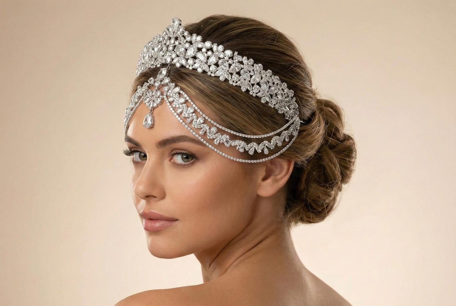 Crystal Bridal Tiara With Draped Chains, Silver Wedding Headpiece - Etsy
