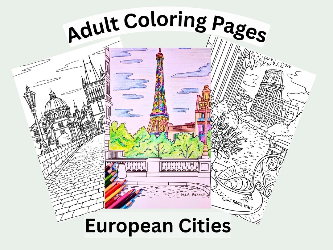 European City Coloring Pages for Adults - Cozy Travel Printable ( Rome ...