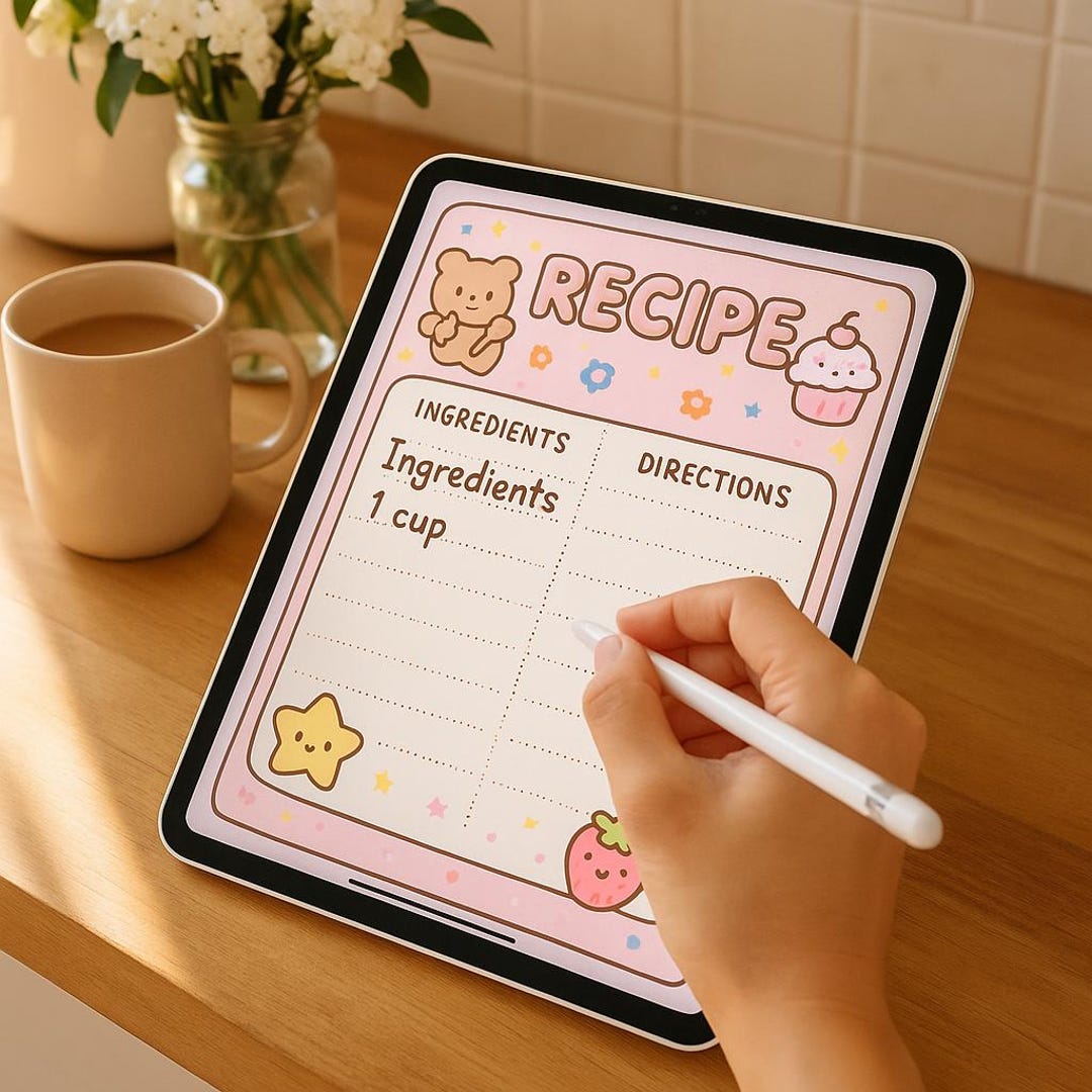 Kawaii Recipe Book Digital Planner, Cute Cookbook Template (PDF) - Etsy