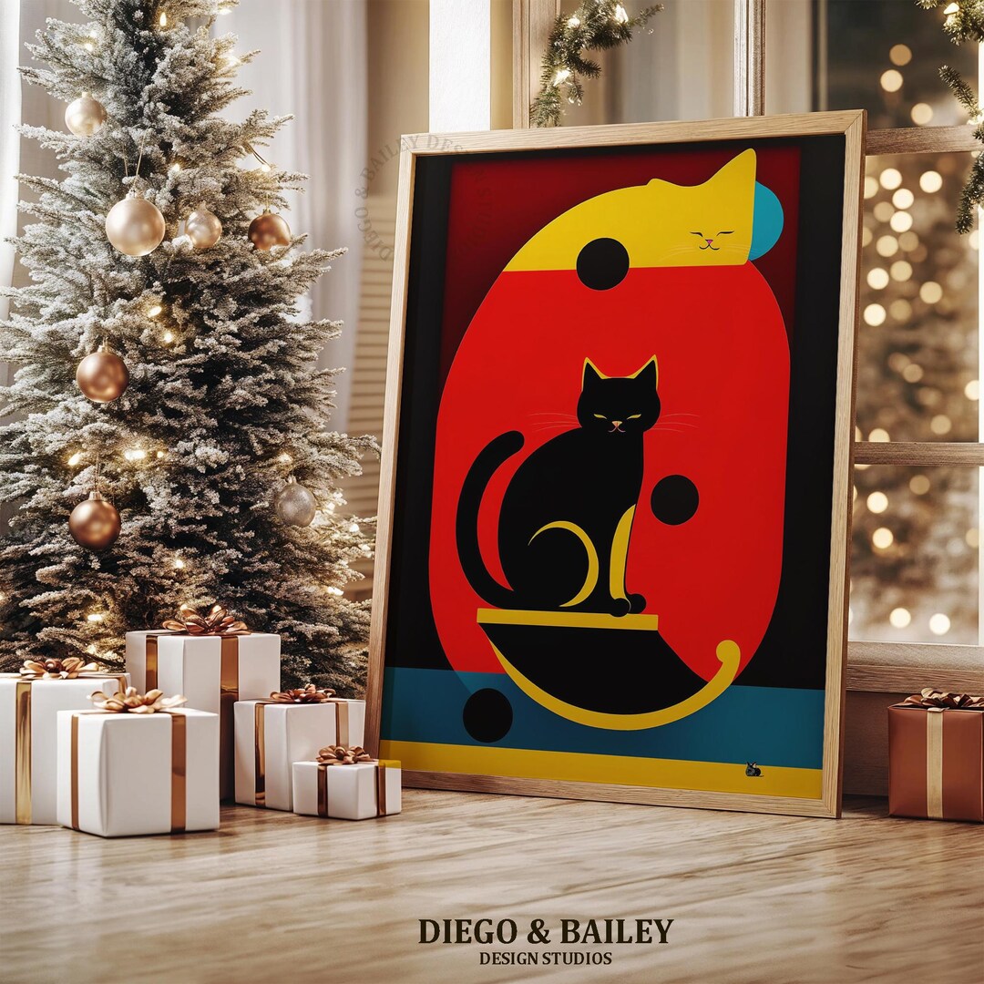 Modern Black Cat Matisse-inspired Art - Bold Digital Print, Graphic Mid ...