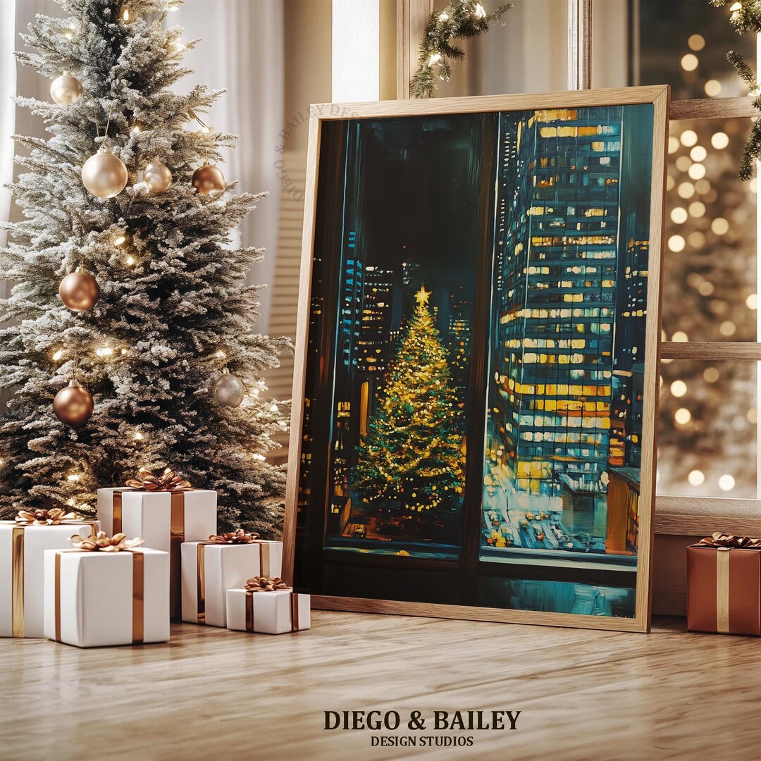 Urban Christmas Tree Art Print – City Holiday Scene (digital Download ...