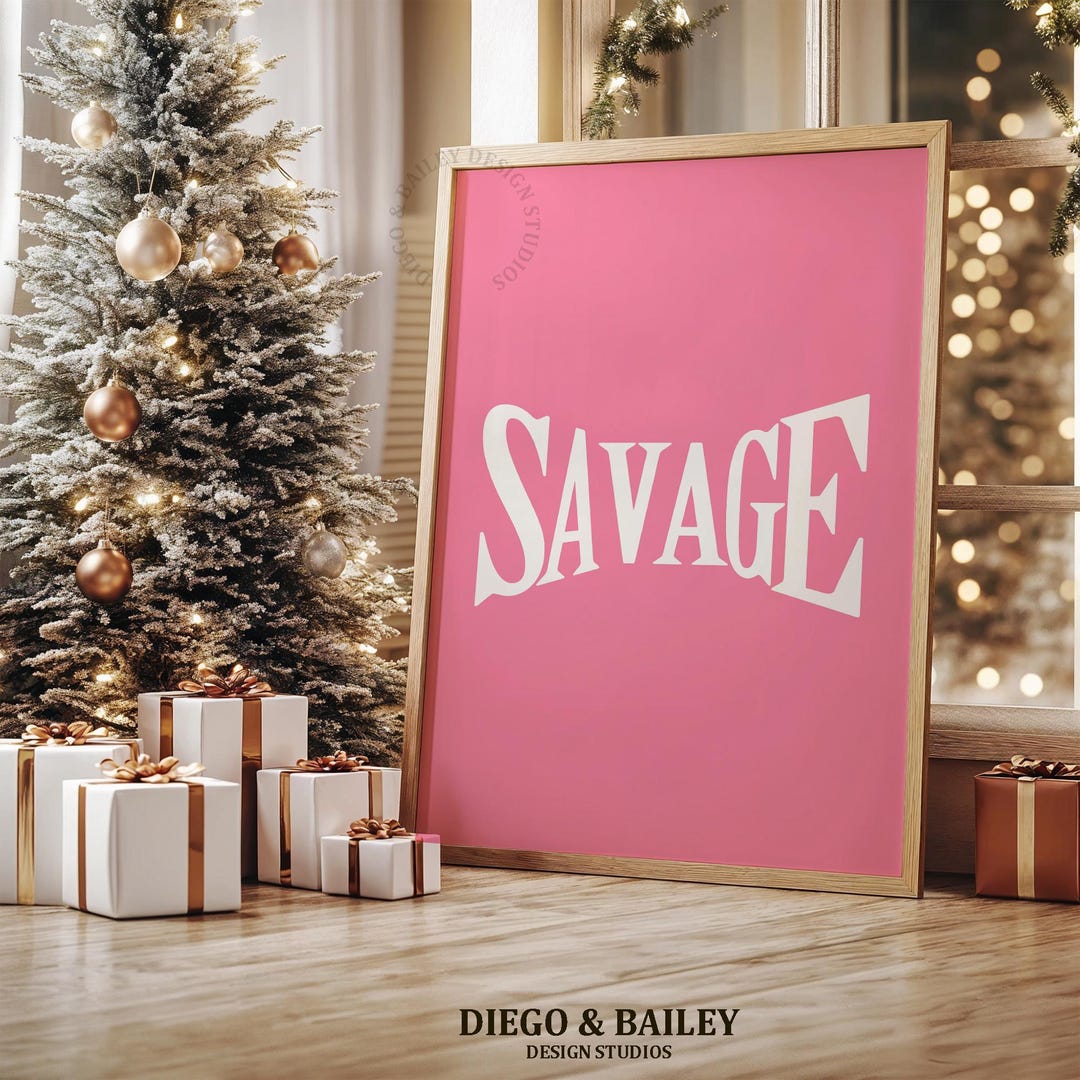 Retro "savage" Graphic Print – Pink Typography Wall Art (digital ...