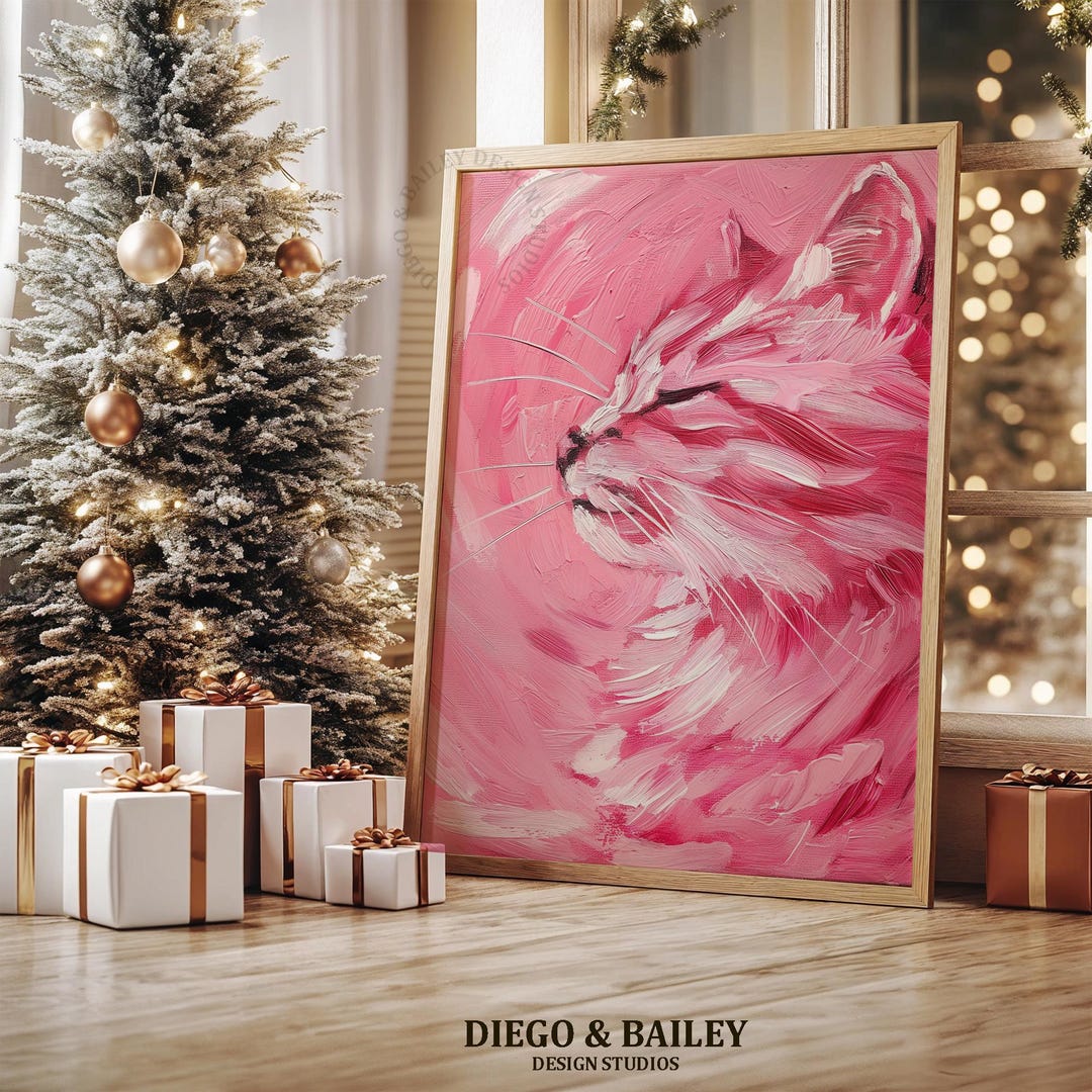 Pink Cat Painting - Modern Expressive Wall Art (digital Download) - Etsy