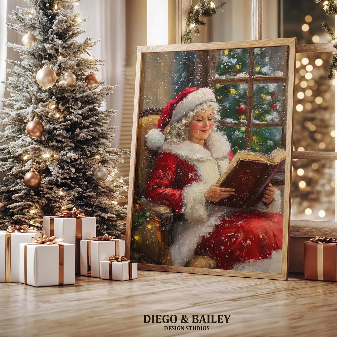 Mrs. Claus Reading Vintage Christmas Art – Cozy Cottage Print (digital ...