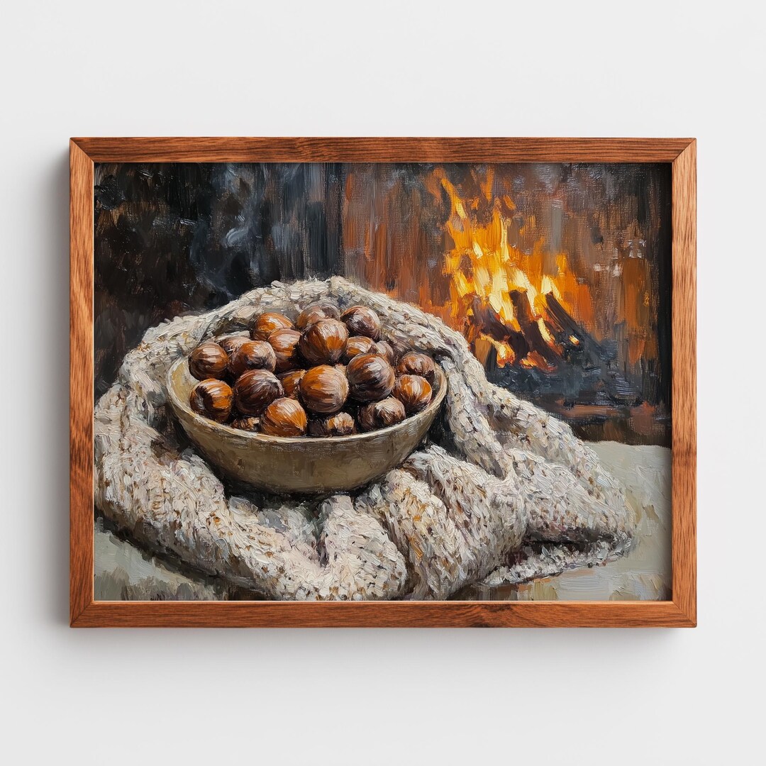 Roasted Chestnuts Art Print: Cozy Fireplace, Wool Scarf (digital ...