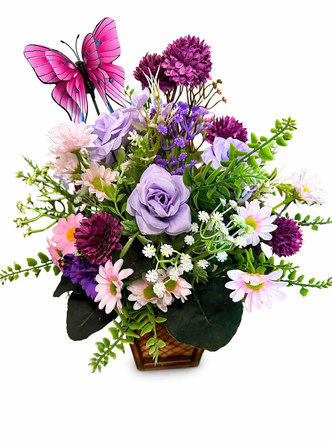 Purple Pink Floral Centerpiece, Butterfly Flower Arrangement, Elegant ...