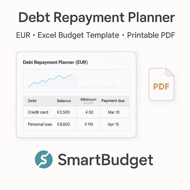 Debt Repayment Planner (EUR) – Excel Template and Printable PDF ...