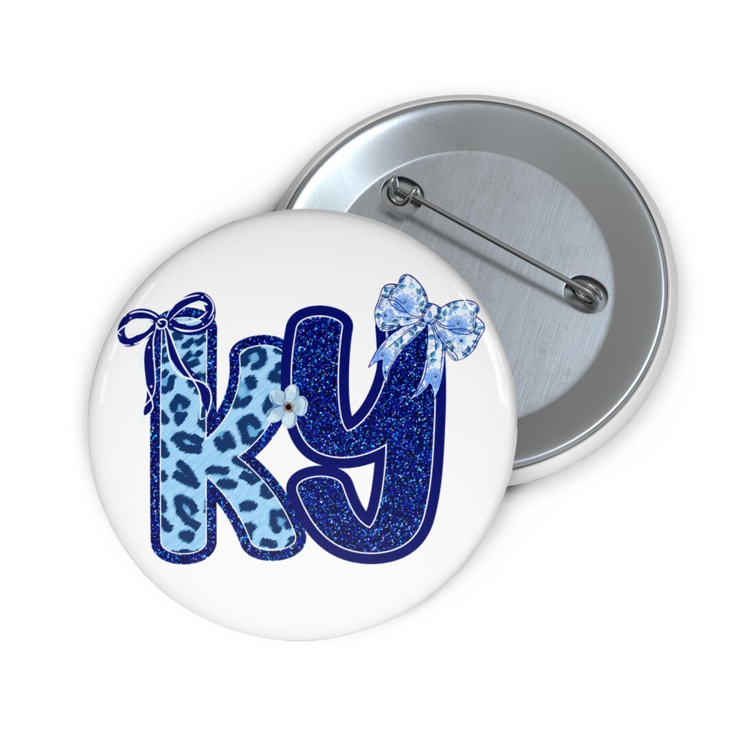KY Monogram Pin Button | Blue Leopard Initial Badge - Etsy