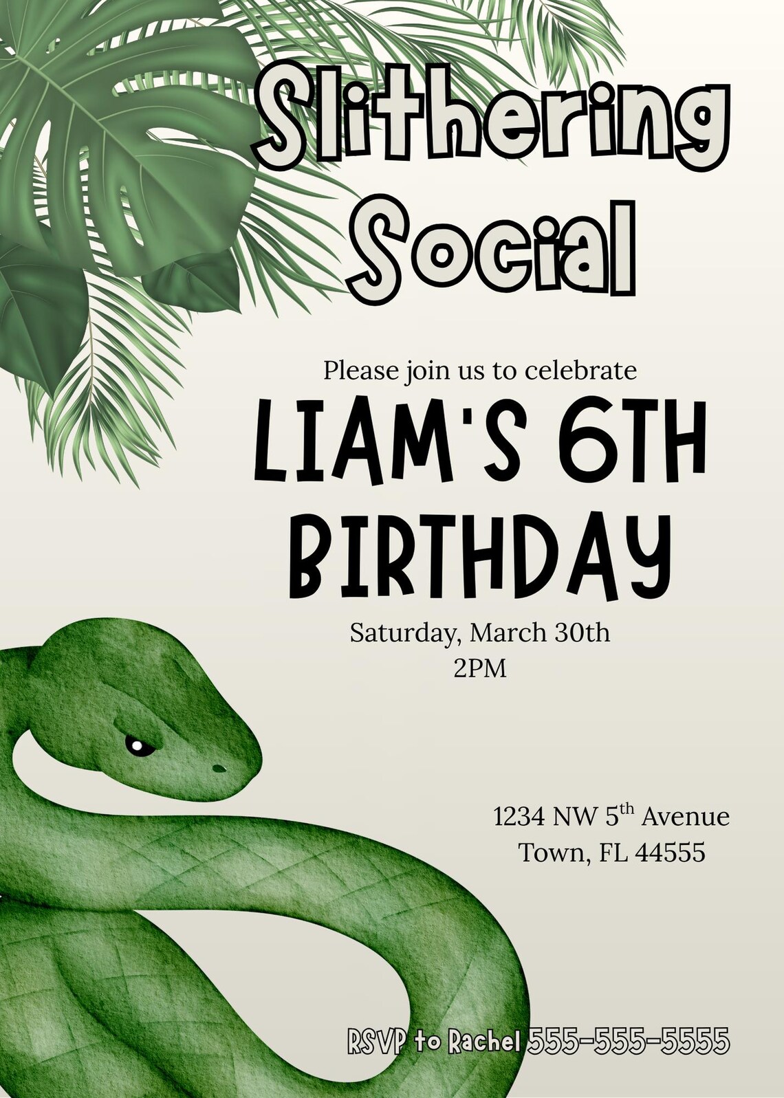 Editable Snake Birthday Invitation | Reptile Birthday | Instant ...
