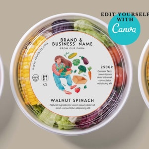 Custom Editable Salad Label Canva Template for Fresh Food Packaging ...