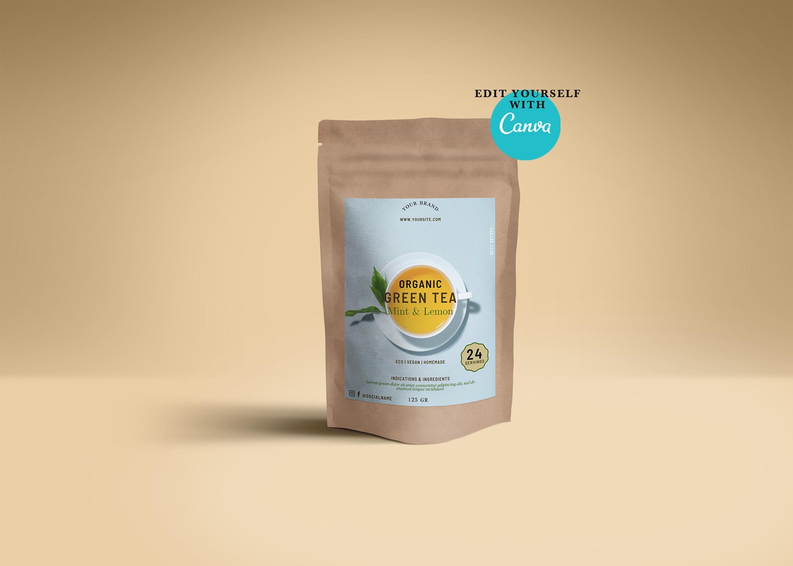 Tea Blend Label Template for Pouches or Kraft Bags.product Packaging ...