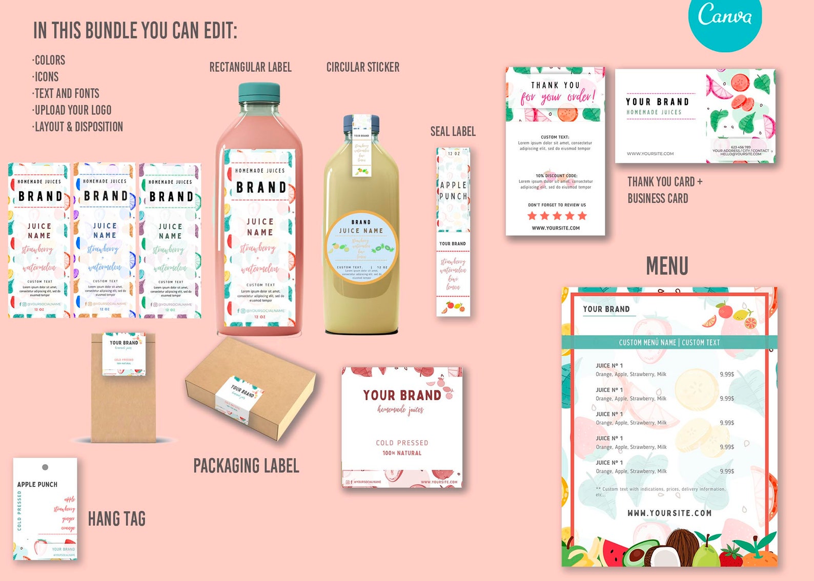 Editable Juice Smoothie Branding Kit Bundle juice Bottle Label editable-juice-smoothie-branding-kit-bundle-juice-bottle-label
