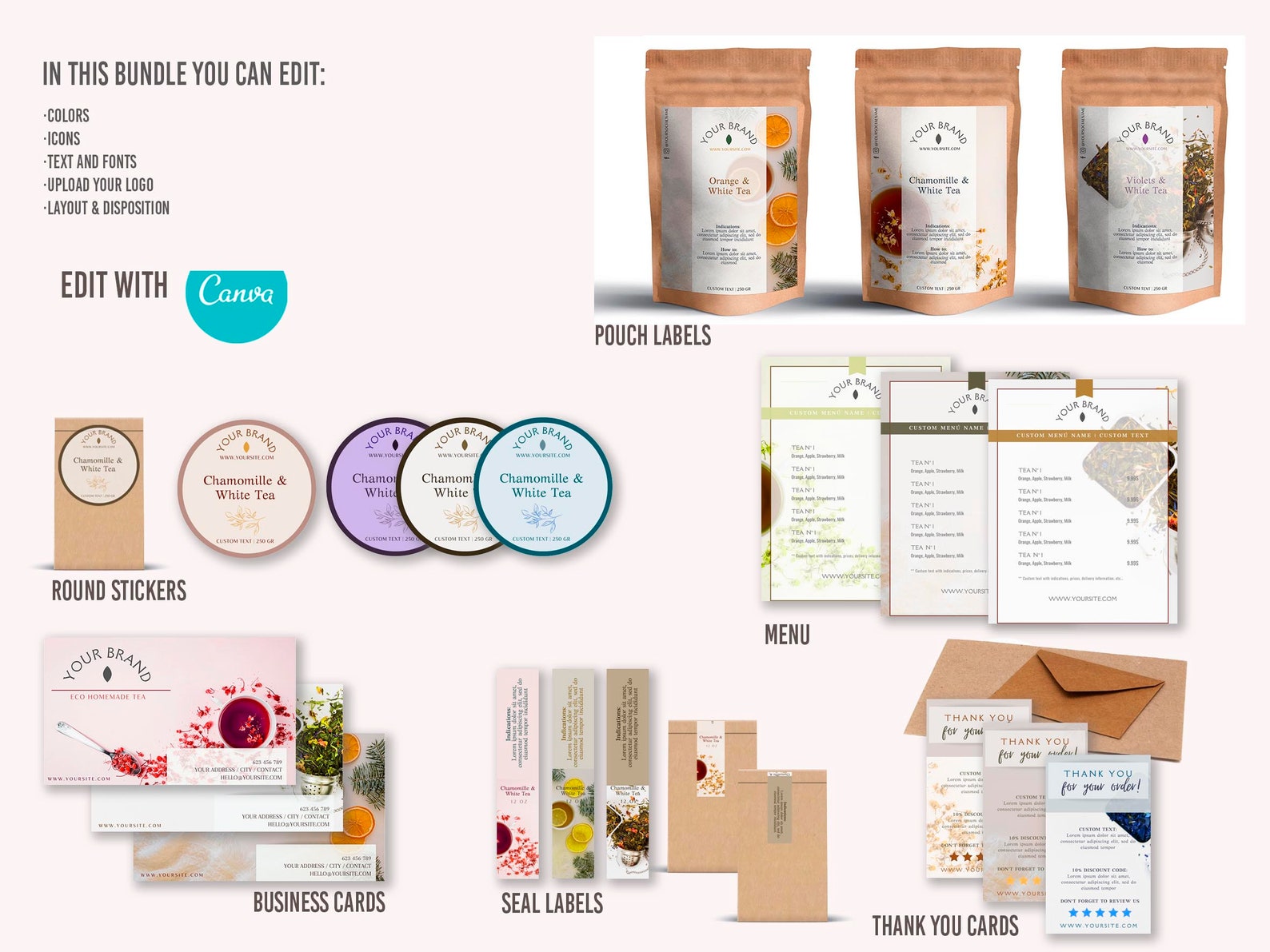 Printable Tea Label Template Bundle, Editable Tea Labels Template ...