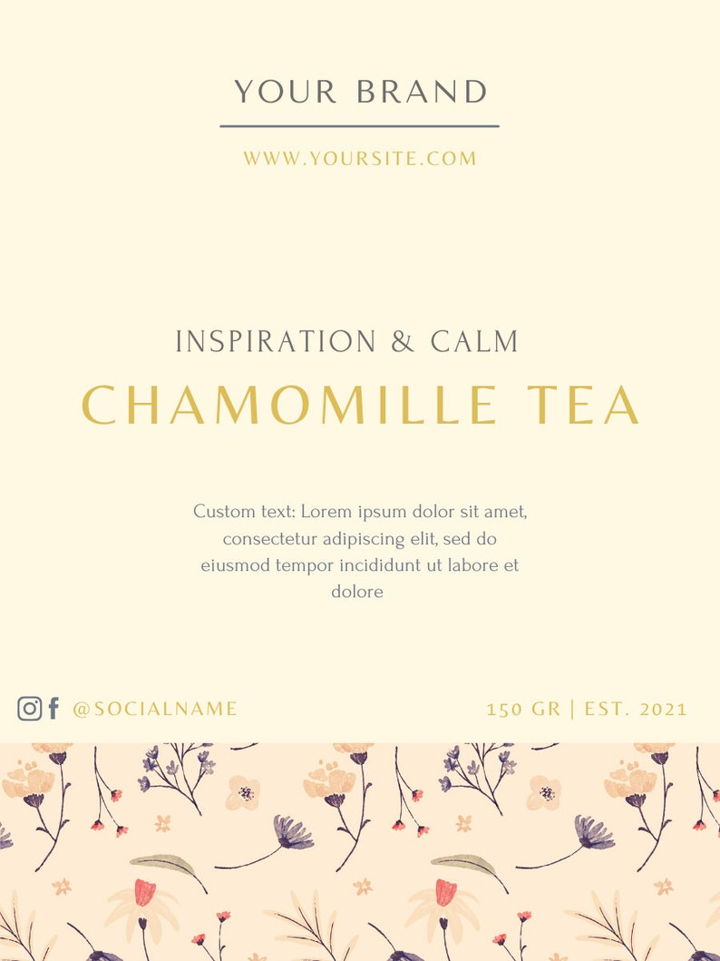 Editable Tea Label Template for Pouch or Tea Bags.customized Herbal ...