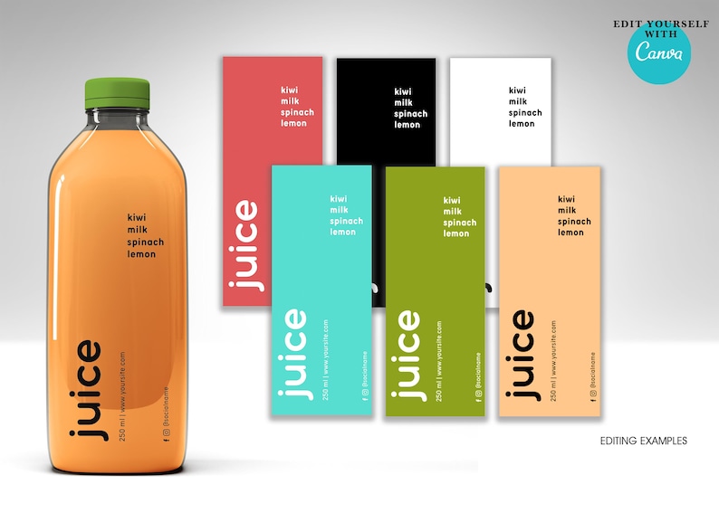 Printable Transparent Fresh Juice Labels Template,editable Canva Juice ...