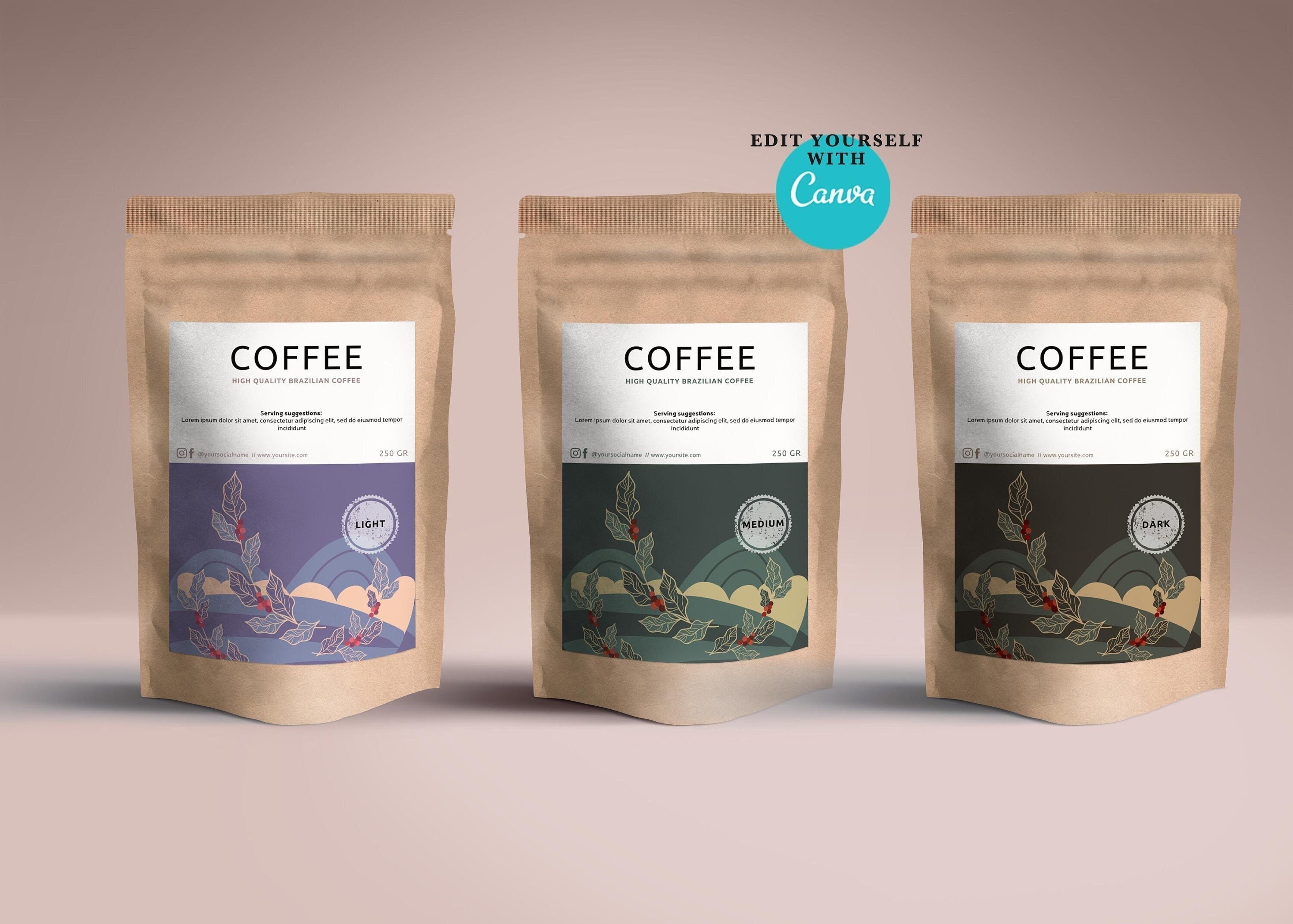 Custom Coffee Label for Bag or Pouch Canva Template.editable Tea and ...