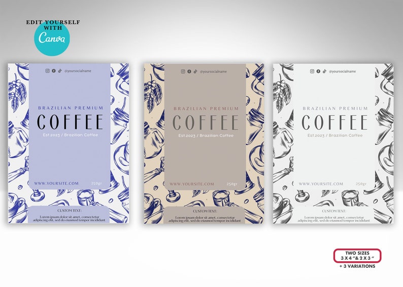 Coffee Label Template Editable for Canva.custom Canva Label Design for ...