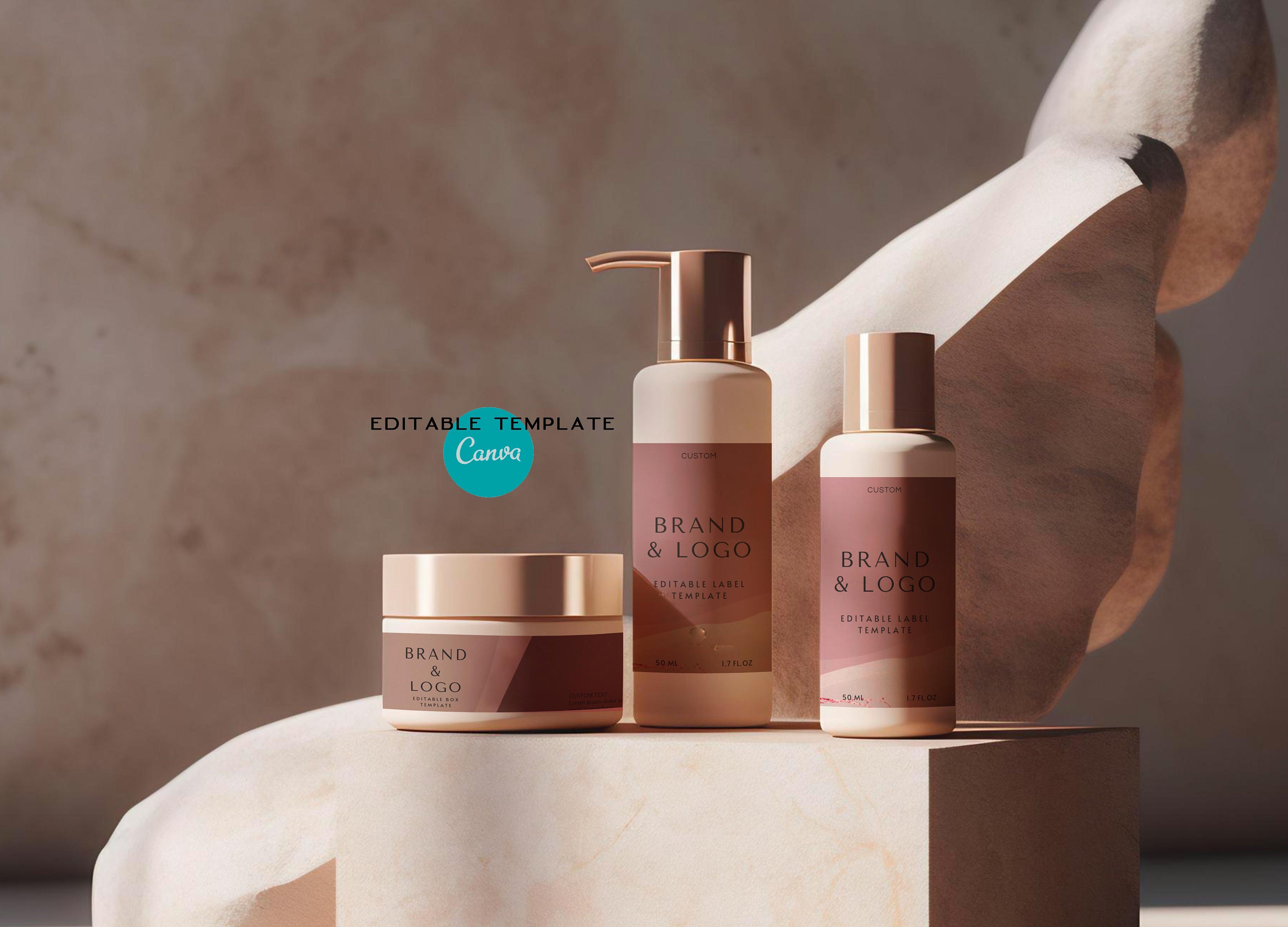 Custom Editable Beauty & Cosmetic Box Labels Template Canva Bundle ...