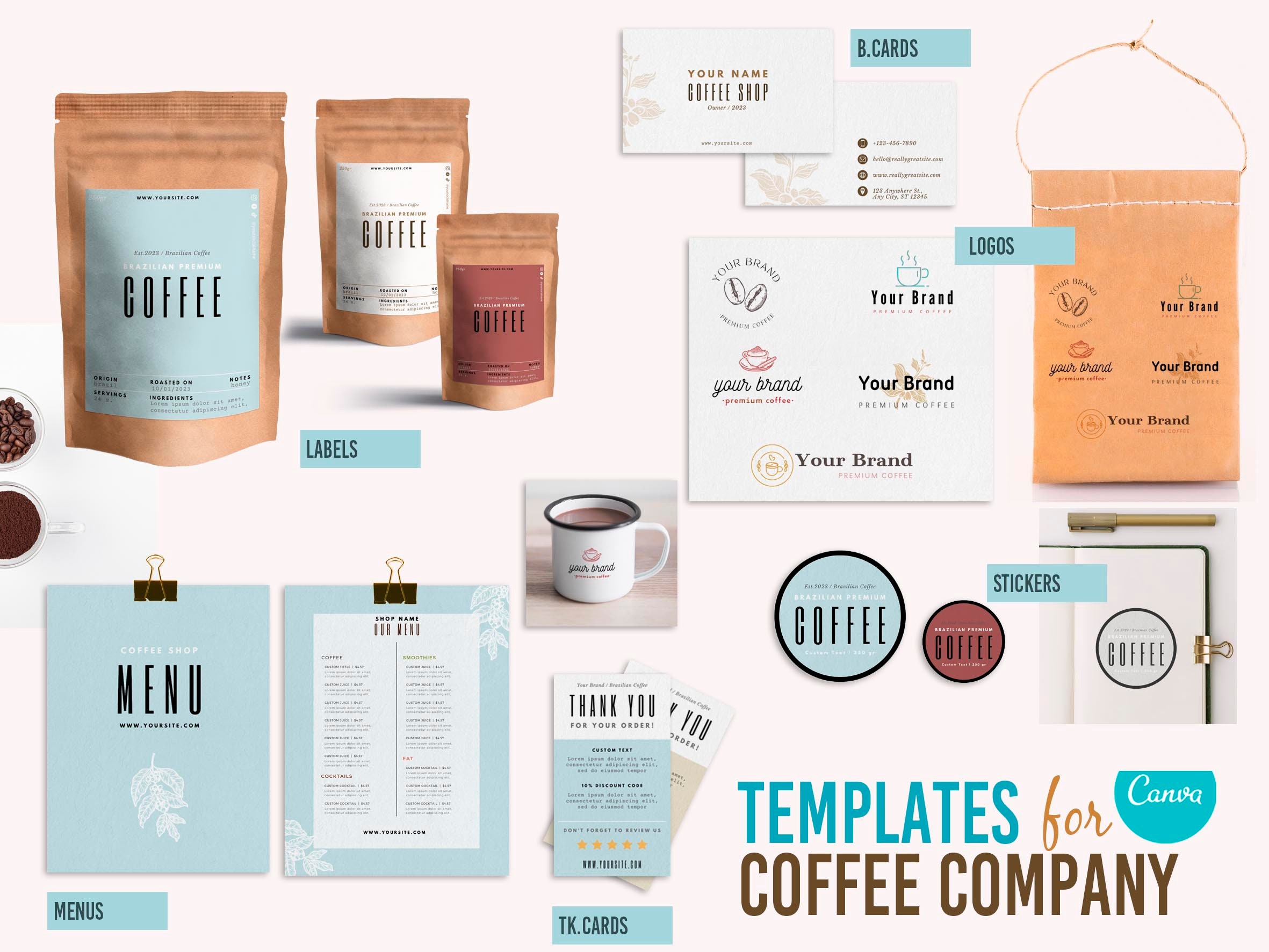 Editable Coffee Company Branding Bundle With Coffee Label Templates ...