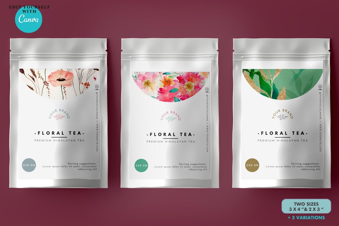 Custom Tea Blend Packaging Labels Template.editable Canva Tea Labels ...