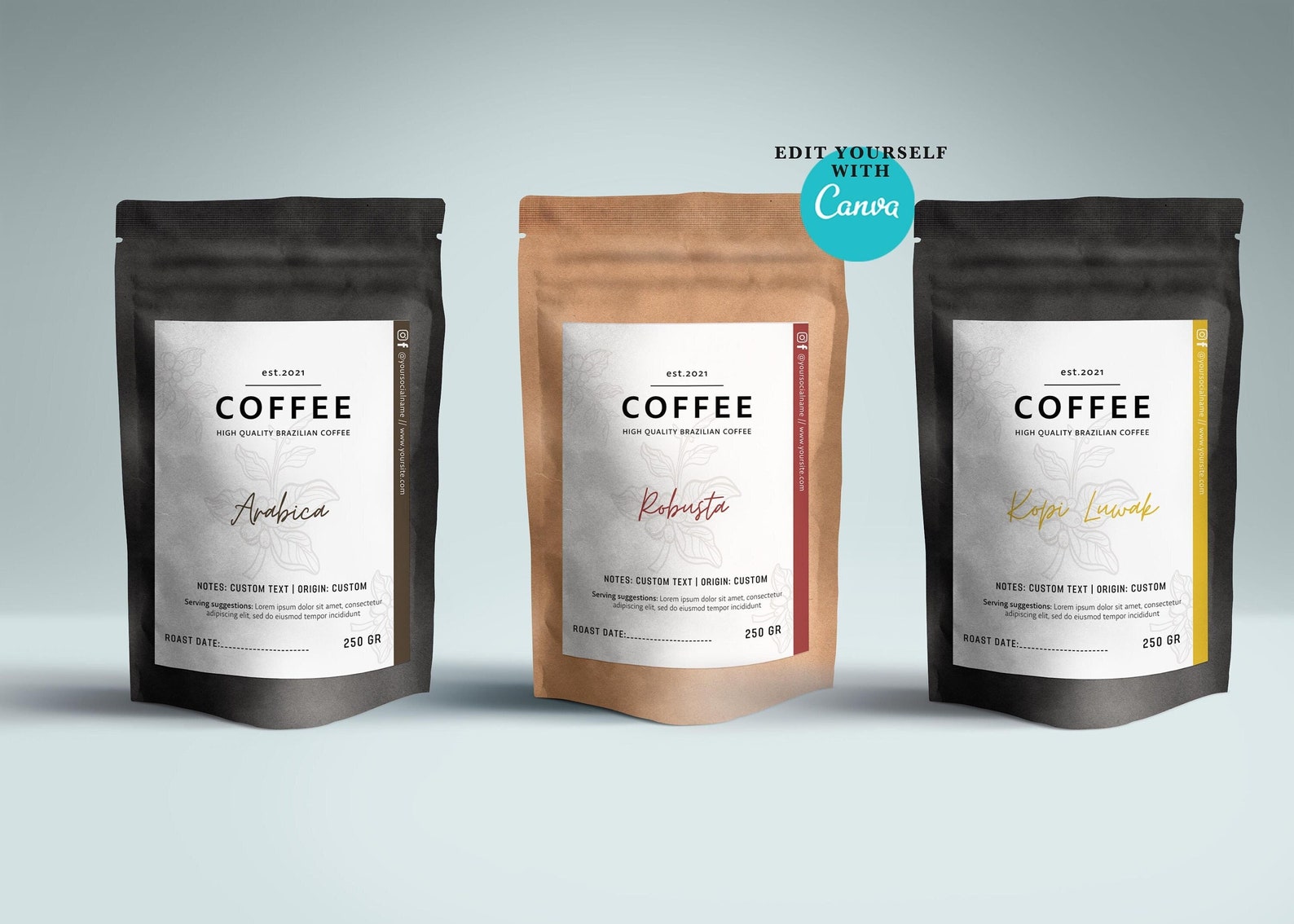 Coffee Label Template, Printable Tea or Coffee Bag Label Sticker, Edit ...