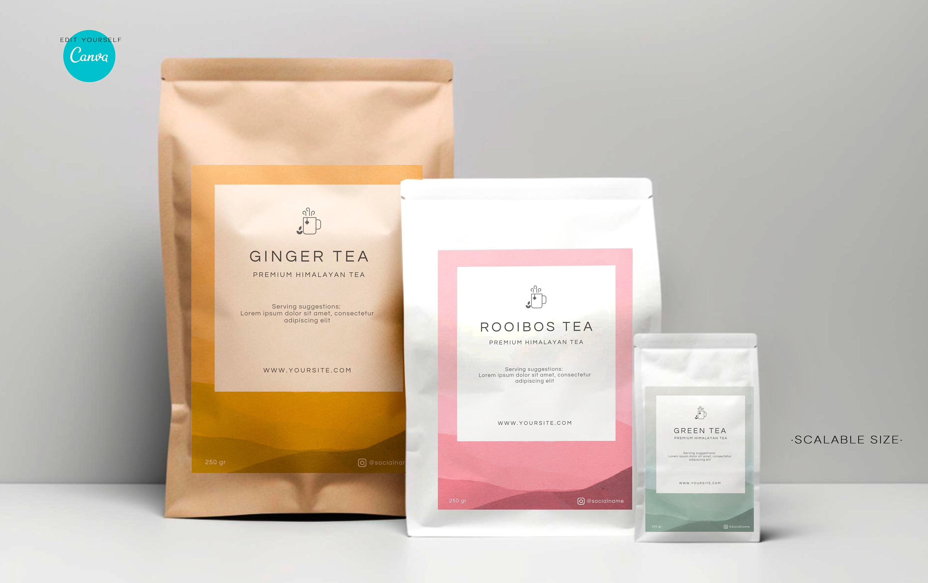 Custom Editable Tea Packaging Label Templates for Tea Bags and Pouches ...