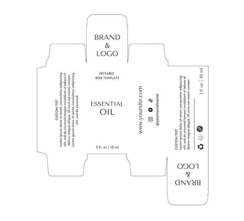 Editable Essential Oil & Cosmetic Packaging Box Canva.custom Oils ...