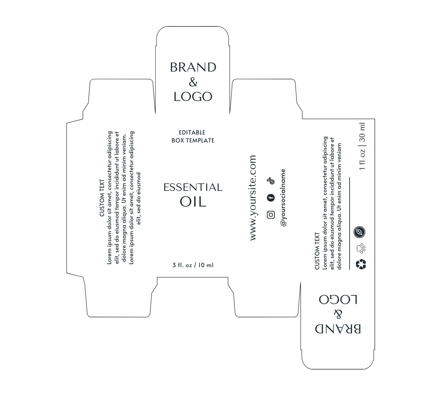 Editable Essential Oil & Cosmetic Packaging Box Canva.custom Oils ...