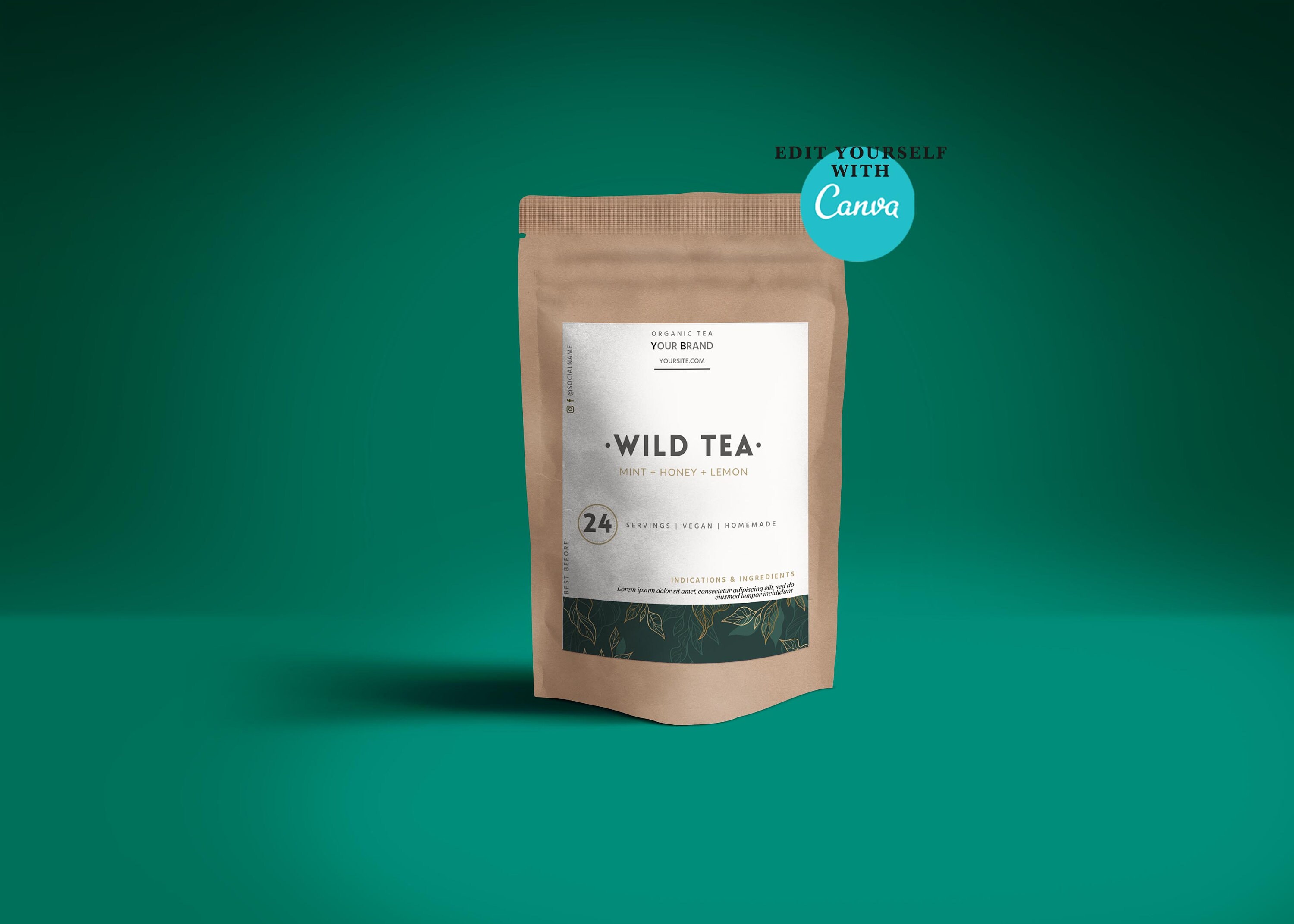 Printable Tea & Herbals Packaging Label Template for Canva.custom Tea ...