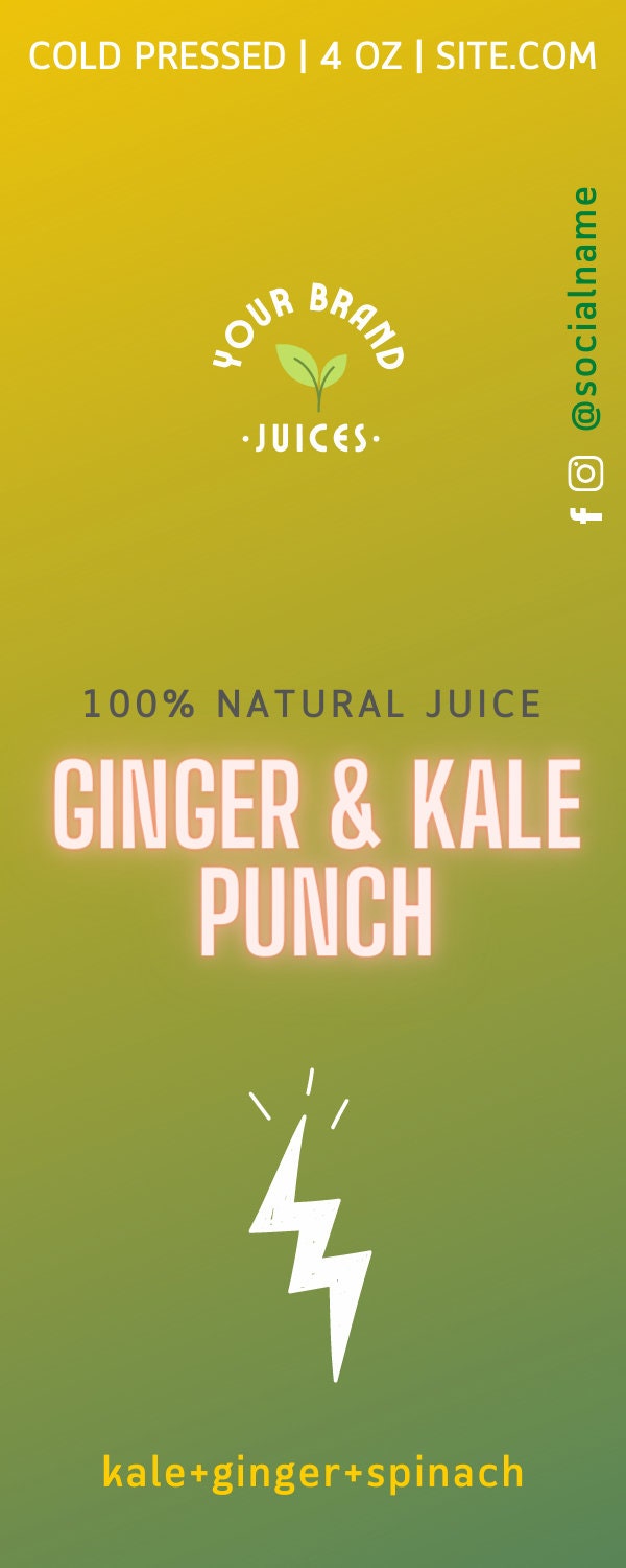 Editable Juice Label in Canva for Square or Round Juice Shot Bottle ...