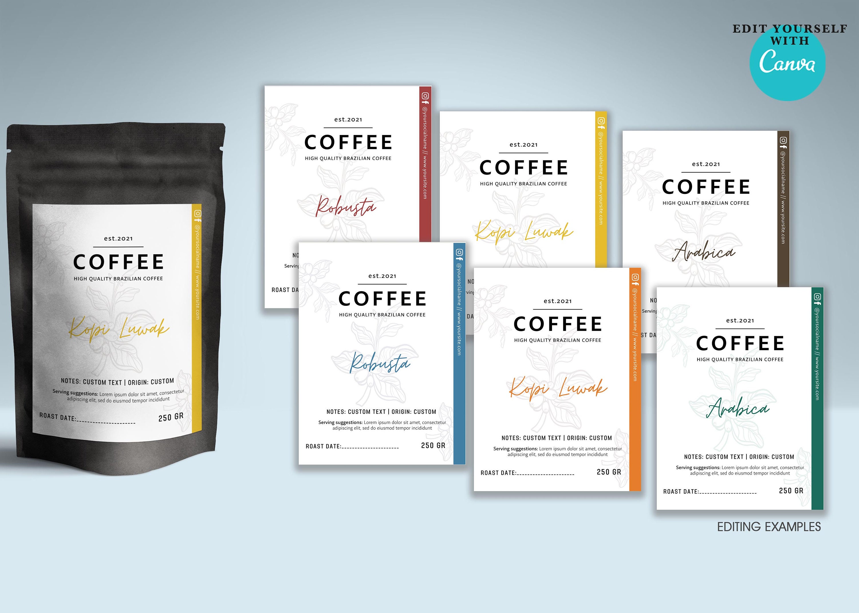 Coffee Label Template, Printable Tea or Coffee Bag Label Sticker, Edit ...