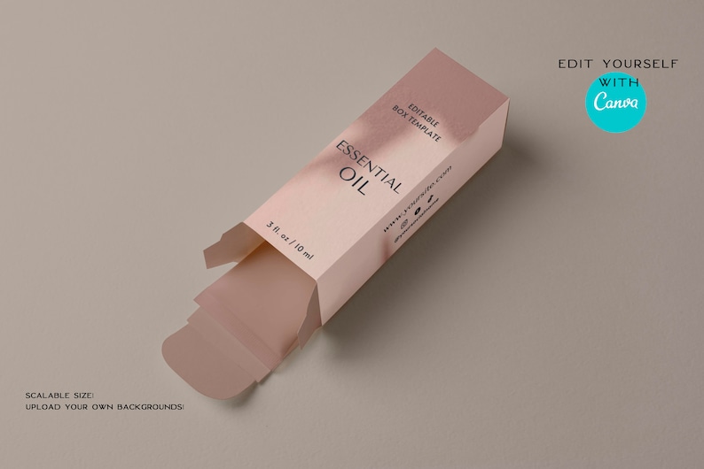 Editable Essential Oil & Cosmetic Packaging Box Canva.custom Oils ...