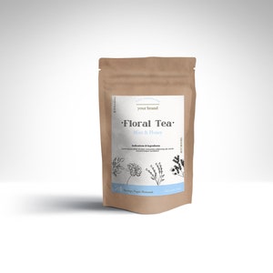 Custom Tea Packaging Label. Editable Natural Product Labels, Tea Bag ...